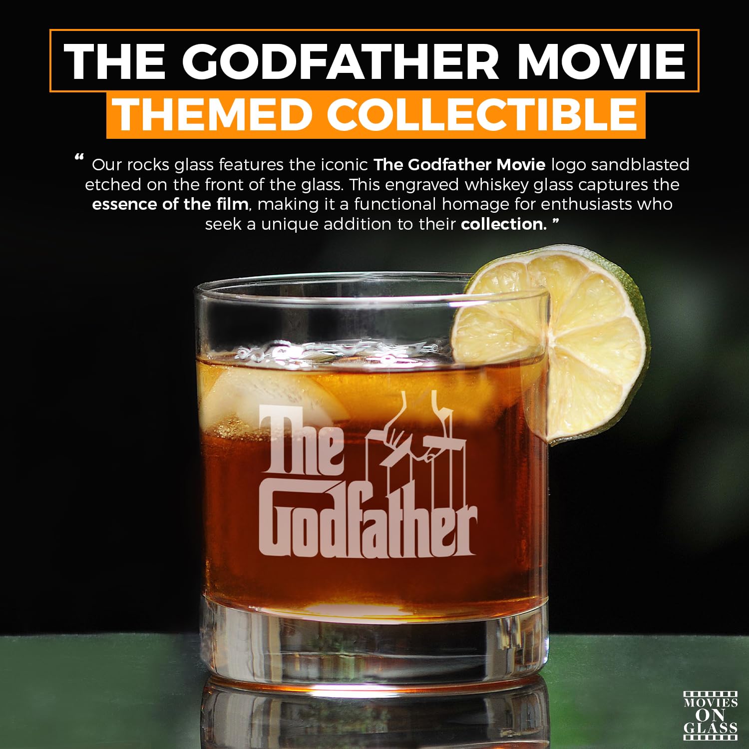 The Godfather Movie Etched Whiskey Glass - Officially Licensed, Premium Quality, Handcrafted Glassware, 11 oz Rocks Glass - Perfect Collectible Gift for Movie Enthusiasts, Birthdays & Special Events