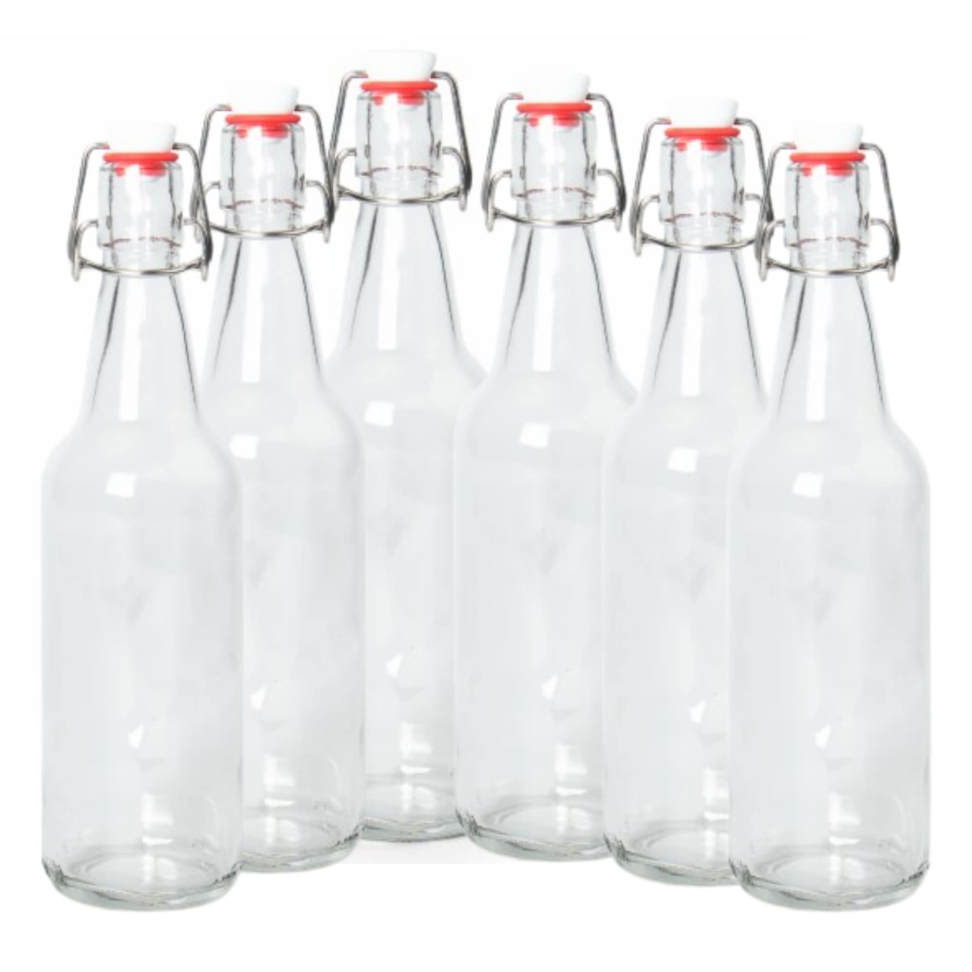 ICE N COLD | Pack of 6 Clear 16-20oz Growler with Flip Top Airtight Silicone Seal | For Beverages, Oil, Vinegar, Kombucha, Beer, Water, Soda, Kefir