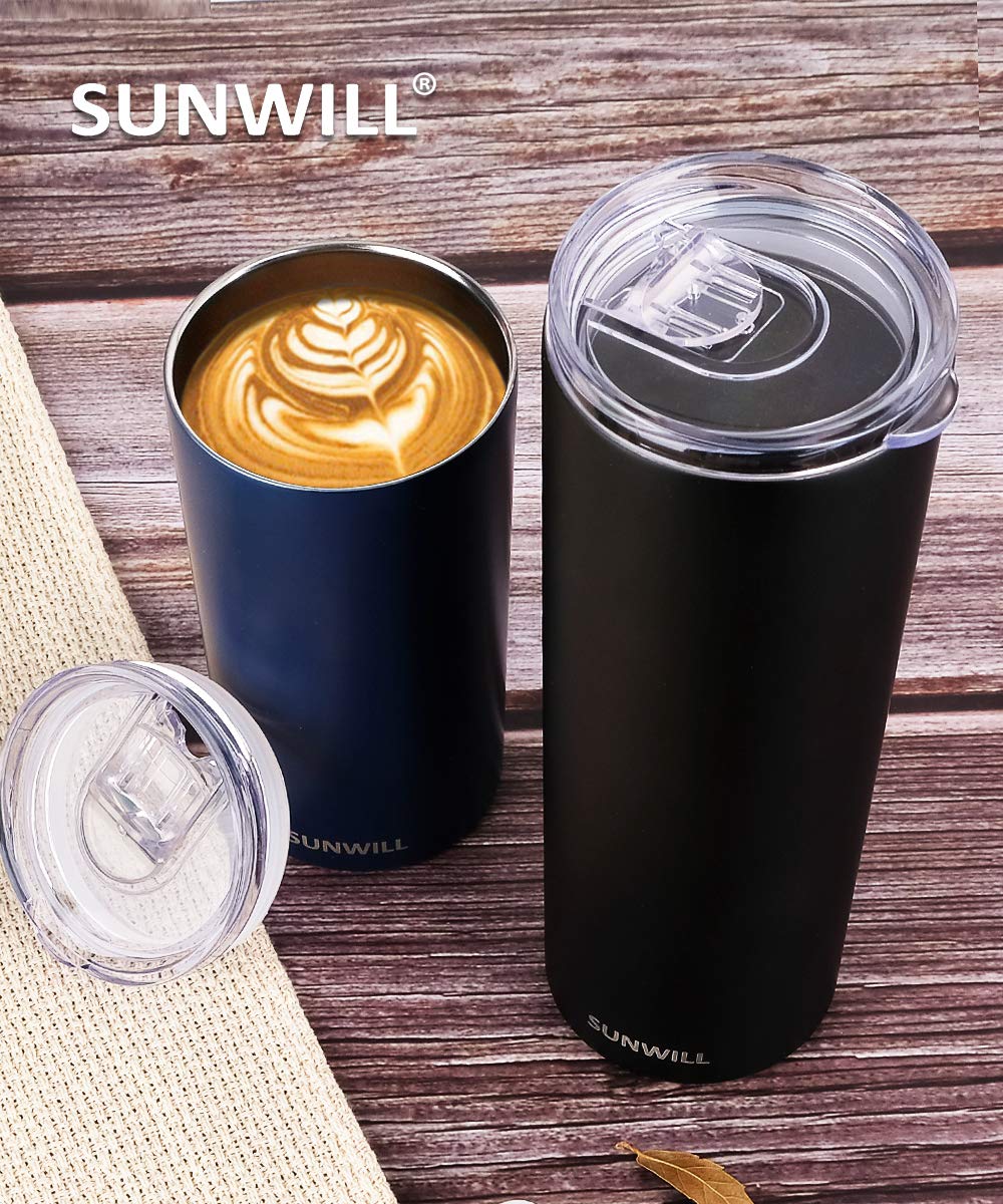 Lid for SUNWILL 12oz and 20oz Skinny Tumblers Only, Spill and Splash Resistant Sliding Covers Replacement 2 Pack, Straw Friendly, BPA Free