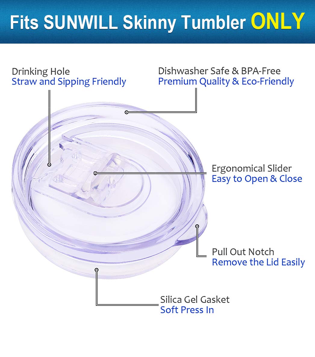 Lid for SUNWILL 12oz and 20oz Skinny Tumblers Only, Spill and Splash Resistant Sliding Covers Replacement 2 Pack, Straw Friendly, BPA Free