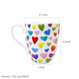 Glen Mila 13oz Cute Coffee Mugs for Women Bone China Coffee Mug Cute Mugs Christmas Mugs birthday Gifts for Mom Friends (pink heart)