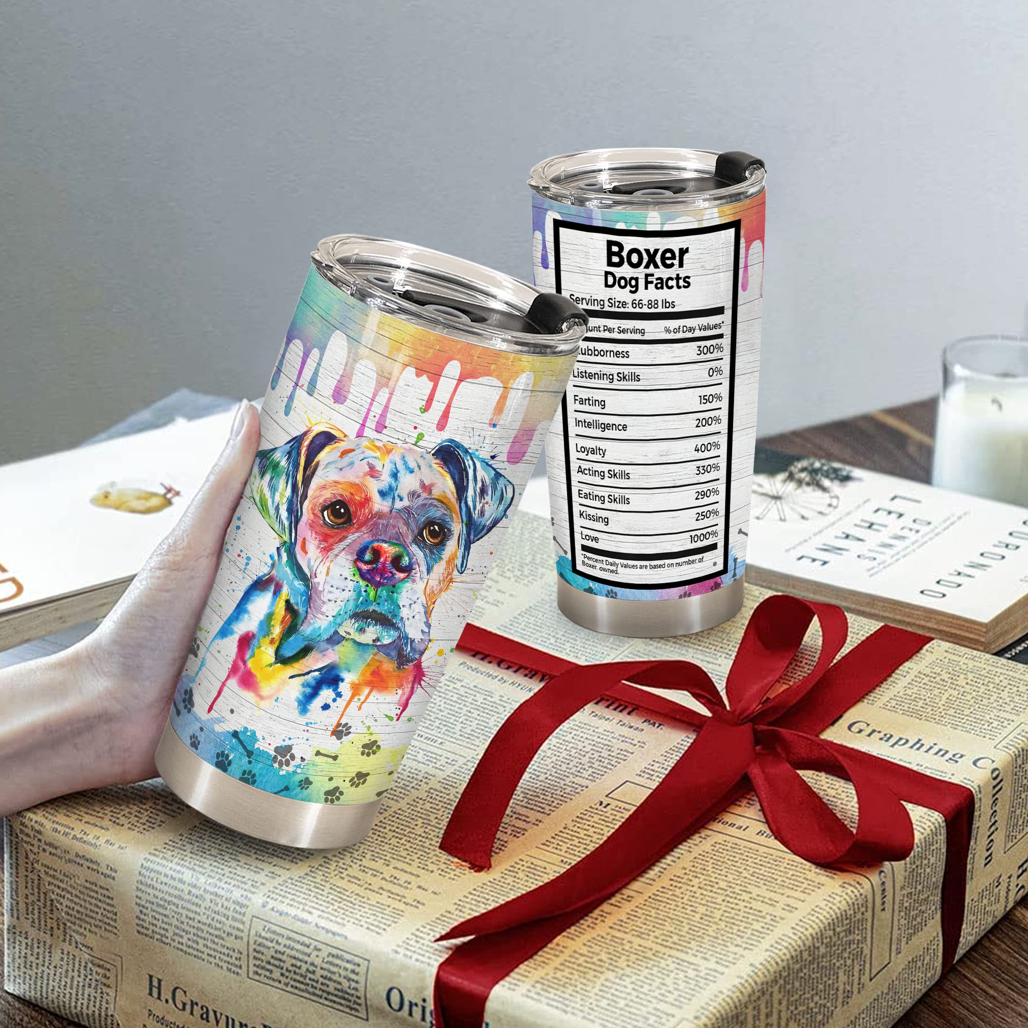 Limima Gifts for Boxer Lovers, Boxer Gifts for Owners, Birthday - Anniversary - Valentine Gift Ideas for Dog Lovers Dog Mom Dog Dad, Boxer Funny Facts Tumbler Cup Mug Water Bottle 20 Oz