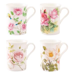 grace teaware bone china coffee tea mugs 9-ounce, assorted set of 4 (rose petal garden)