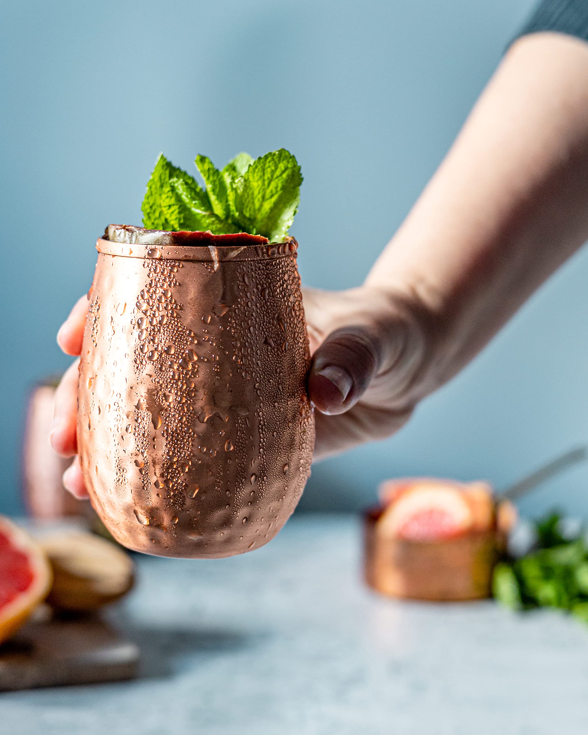 Kosdeg Copper Cups - 12 Oz set of 4 - A Unique Way To Enjoy Wine - The Perfect Pure Copper Tumbler for Water - Copper Drinking Cups Better Than Glasses or Plastic - Moscow Mule Copper Cup For Drinking