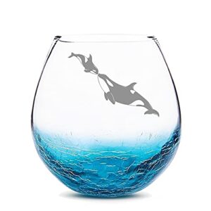 Orca Whale Gifts, Christmas Gifts for Mom, Killer Whale Orca Handmade Etched Crackle Wine Glass Orca Gifts for Beach Party