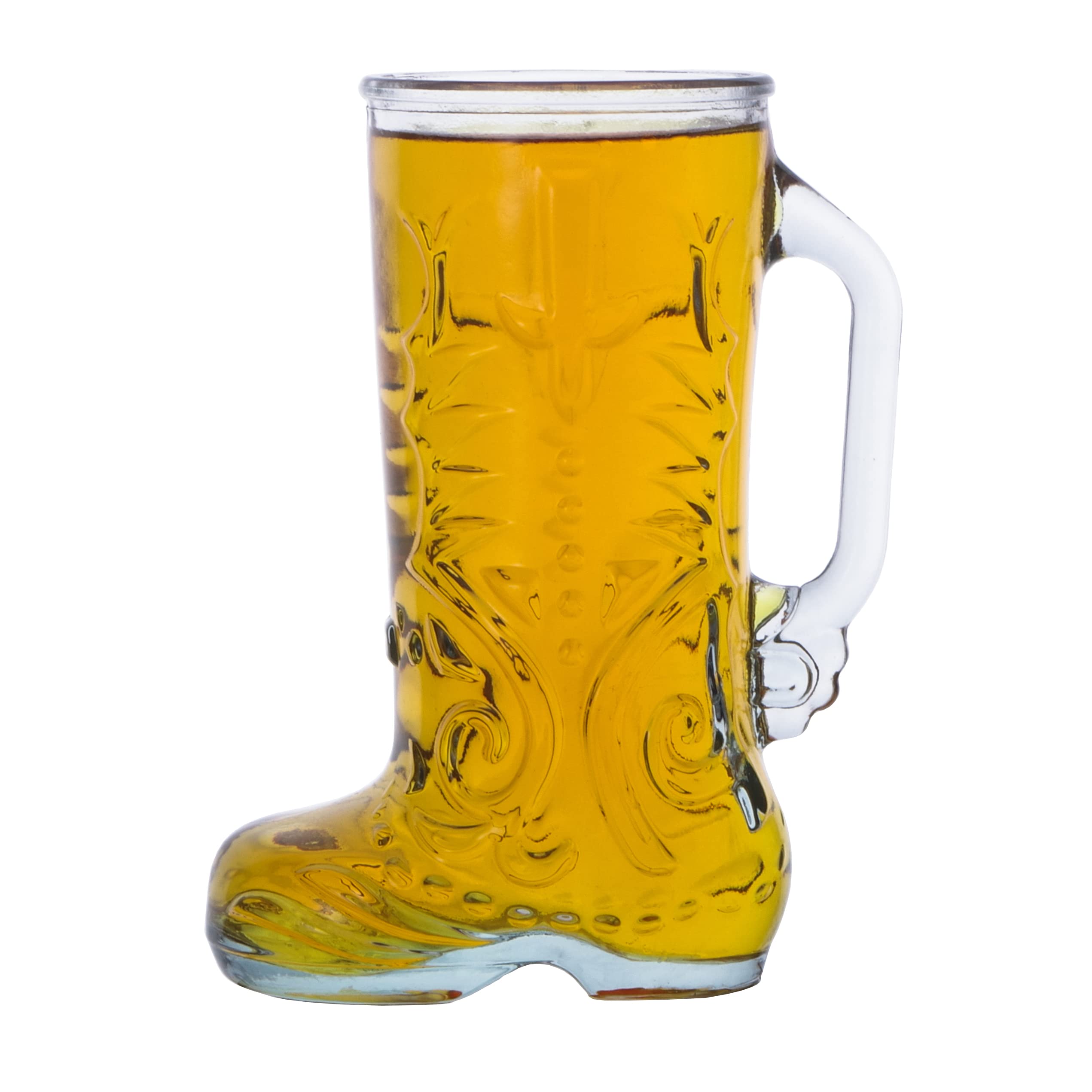 Chefcaptain Beer Boot Glasses, Das Boot Glass Zero-Lead Glass Boot Mugs With Handles And 1 Liter Capacity, Beer Glasses Pack Of 2 Cowboy Boot Cups (Clear, White)