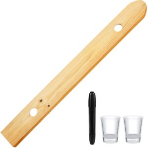 shot board ski 4 pieces shot glass set with marker rustic wooden shot glass display case shot glass holder cute shot glasses drinking glasses rack for restaurant bar party family gathering (natural)