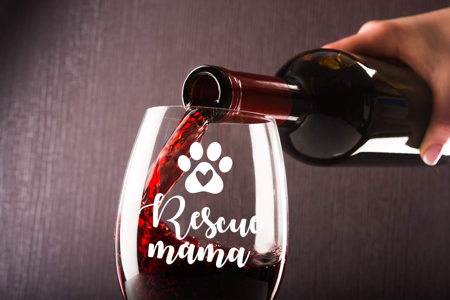 Rescue Mama 15oz Stemless Crystal Wine Glass - Unique Birthday Gift For Dog Mom, Dog Dad, Animal Rescue Fur Mama Vet Dog Cat Lover Gifts For Men or Women Cute Paw Gag Novelty Gift - CBT Wine Glasses