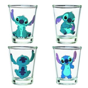 silver buffalo lilo and stitch poses 4-pack mini glass set, 1.5 ounces