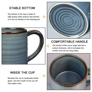 Otevymu 18 Oz Large Ceramic Coffee Mug, Big Handmade Pottery Tea Cup for Office and Home, Big Handle Easy to Hold, Microwave and Dishwasher Safe, Stylish Texture Glaze (Fog Blue)