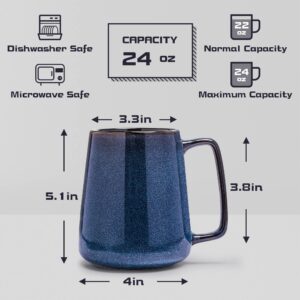 Tsreinh Extra Large Ceramic Coffee Mug,24 Oz,Oversized Tea Cup for Home and Office,With Big Handle,Dishwasher and Microwave Safe (24 Oz Blue)