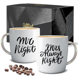 triple gifffted mr right mrs always right coffee mugs gifts ideas for couples, wedding anniversary, engagement, christmas, his & hers, bride and groom, parents, newlyweds bridal shower, ceramic 380ml