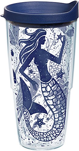 Tervis Vintage Mermaid Collage Tumbler with Wrap and Navy Lid 24oz, Clear, 1 Count (Pack of 1)