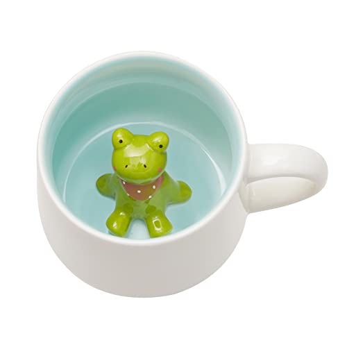 3D Coffee Mug Baby Frog Inside Cup,Cute Handmade Animal Figurine Ceramics Teacup,Christmas,Birthday,Mother's Day Gifts for Friends Family or Kids,Best Cocoa Cups Couples Mugs (White Frog)