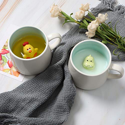 3D Coffee Mug Baby Frog Inside Cup,Cute Handmade Animal Figurine Ceramics Teacup,Christmas,Birthday,Mother's Day Gifts for Friends Family or Kids,Best Cocoa Cups Couples Mugs (White Frog)