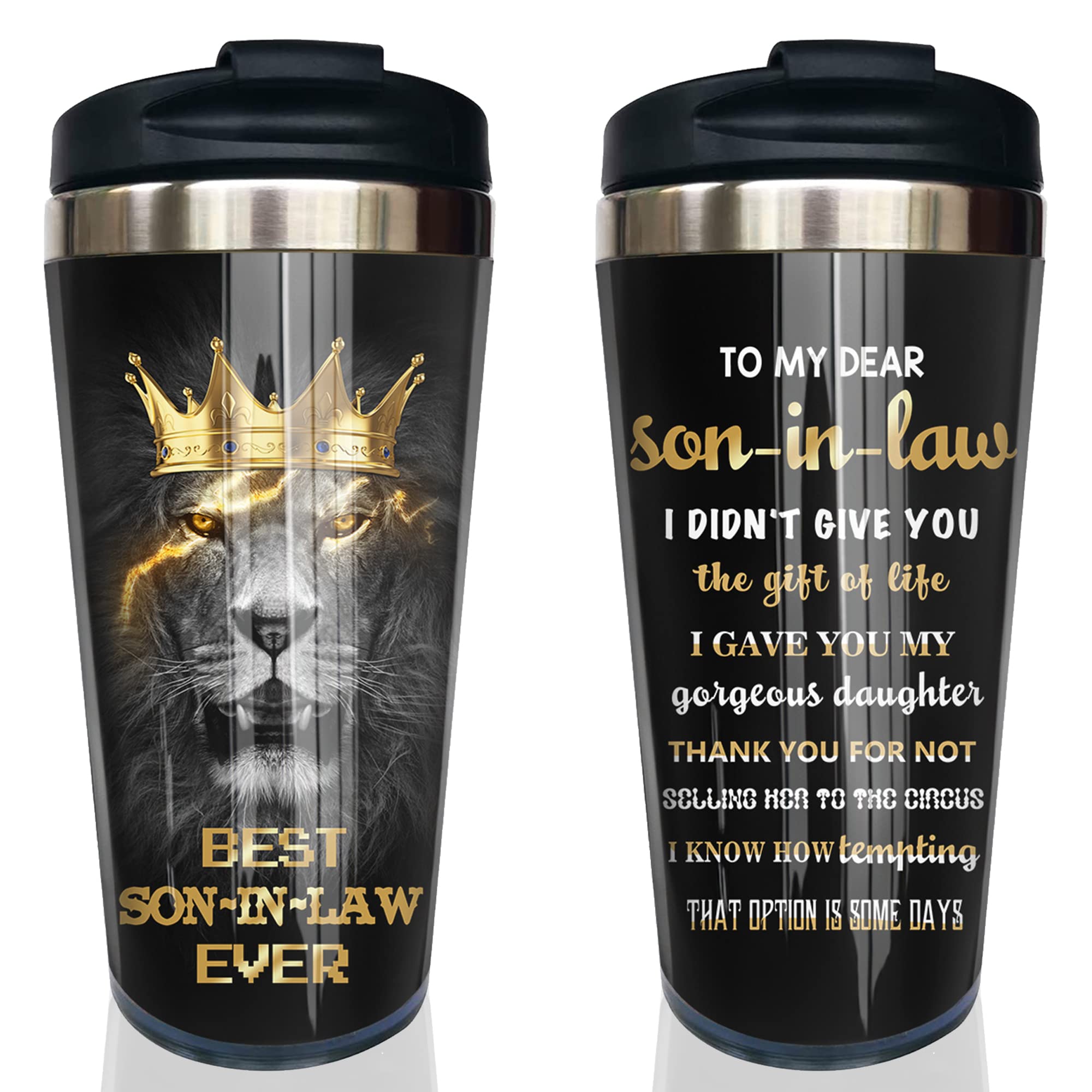 Muilzon Son-in-Law Gifts Coffee Tumbler 15 oz - Son in Law Gifts from Mother in Law/Father in Law Travel Mug - Gifts for Son in Law Tumblers - Birthday Gift Ideas for Son in Law