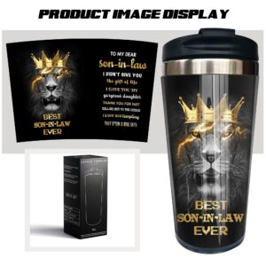 Muilzon Son-in-Law Gifts Coffee Tumbler 15 oz - Son in Law Gifts from Mother in Law/Father in Law Travel Mug - Gifts for Son in Law Tumblers - Birthday Gift Ideas for Son in Law