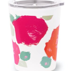 Kate Spade New York Small Insulated Coffee Cup with Lid, Double Walled Stainless Steel Mug, Floral 12oz Coffee Tumbler, Brushy Rose