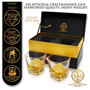 Maketh The Man Crystal Whiskey Glass Set - Premium 10oz Bourbon Glasses, Old Fashioned Whiskey Glasses & Scotch Glasses. Double Old Fashioned Glass for Whisky & Other Liquors.