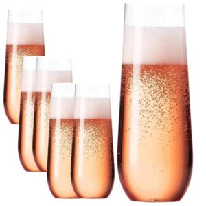 lesuz 100% tritan plastic champagne stemless flutes. set of 6, 12oz. shatterproof, bpa-free, dishwasher safe, long lasting stemless champagne flute. better than champagne glasses. mimosa flutes.