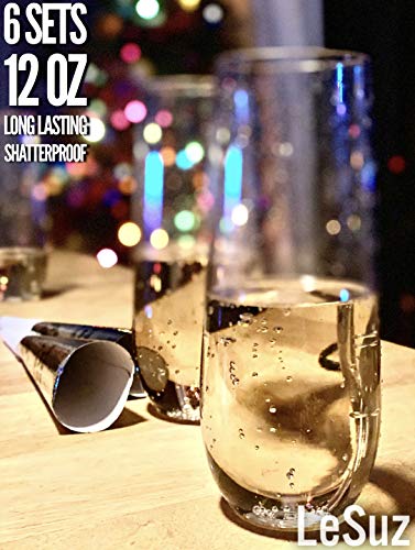 LeSuz 100% Tritan Plastic Champagne Stemless Flutes. Set of 6, 12oz. Shatterproof, BPA-FREE, Dishwasher Safe, Long Lasting Stemless Champagne Flute. Better than Champagne Glasses. Mimosa Flutes.