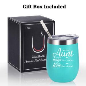 GINGPROUS Auntie Christmas Birthday Gifts Wine Tumbler, Funny Birthday Mother's Day Gifts for Aunts from Nephew Niece, 12 Oz Auntie Sippy Cup Insulated Stainless Steel Wine Tumbler with Lid, Mint