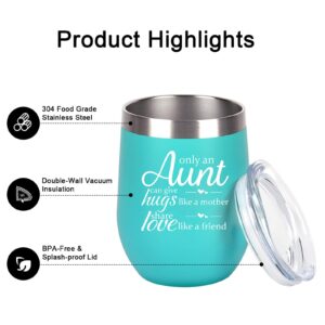 GINGPROUS Auntie Christmas Birthday Gifts Wine Tumbler, Funny Birthday Mother's Day Gifts for Aunts from Nephew Niece, 12 Oz Auntie Sippy Cup Insulated Stainless Steel Wine Tumbler with Lid, Mint