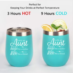 GINGPROUS Auntie Christmas Birthday Gifts Wine Tumbler, Funny Birthday Mother's Day Gifts for Aunts from Nephew Niece, 12 Oz Auntie Sippy Cup Insulated Stainless Steel Wine Tumbler with Lid, Mint