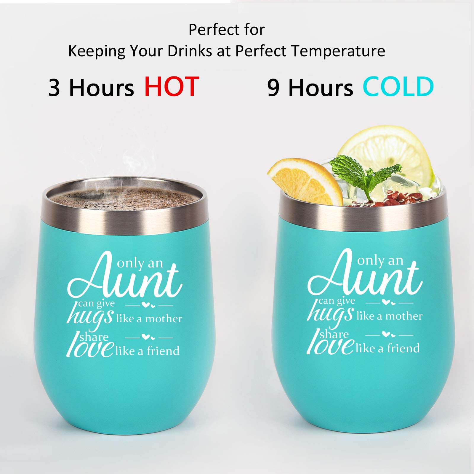 GINGPROUS Auntie Christmas Birthday Gifts Wine Tumbler, Funny Birthday Mother's Day Gifts for Aunts from Nephew Niece, 12 Oz Auntie Sippy Cup Insulated Stainless Steel Wine Tumbler with Lid, Mint