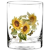 Portmeirion Botanic Garden Double Old Fashioned Glasses | Set of 4 Glass Tumblers | Ideal for Bourbon or Scotch | 16 Oz Whiskey Glasses with Assorted Motifs