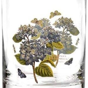 Portmeirion Botanic Garden Double Old Fashioned Glasses | Set of 4 Glass Tumblers | Ideal for Bourbon or Scotch | 16 Oz Whiskey Glasses with Assorted Motifs