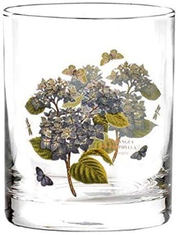 Portmeirion Botanic Garden Double Old Fashioned Glasses | Set of 4 Glass Tumblers | Ideal for Bourbon or Scotch | 16 Oz Whiskey Glasses with Assorted Motifs