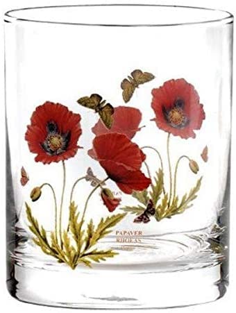 Portmeirion Botanic Garden Double Old Fashioned Glasses | Set of 4 Glass Tumblers | Ideal for Bourbon or Scotch | 16 Oz Whiskey Glasses with Assorted Motifs