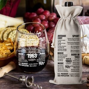 60th Birthday Gifts for Women Men -60 Year Old Birthday Decoration Gift - 60th Anniversary Party Supplies -15 Oz 1 Stemless Wine Glass And 1 Wine Bag