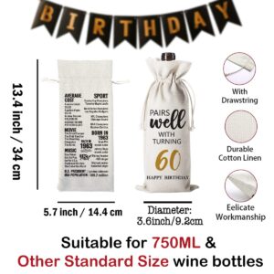 60th Birthday Gifts for Women Men -60 Year Old Birthday Decoration Gift - 60th Anniversary Party Supplies -15 Oz 1 Stemless Wine Glass And 1 Wine Bag