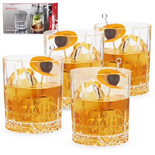 Spiegelau Perfect Serve Double Old Fashioned Glasses Set of 4 - Lowball Cocktail Glasses European-Made Crystal, Dishwasher Safe, Professional Quality Cocktail Glass Gift Set - 13 oz