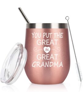 you put the great in great grandma tumbler great grandma wine tumbler birthday mothers day gifts for great grandma gifts from great grandchild grandkids grandson granddaughter 12 oz gift box rose gold