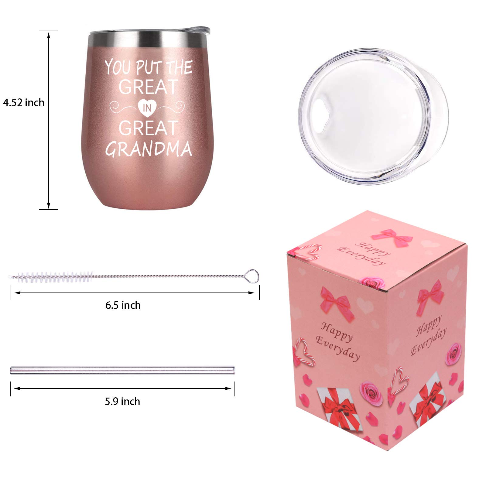 You Put The Great In Great Grandma Tumbler Great Grandma Wine Tumbler Birthday Mothers Day Gifts for Great Grandma Gifts from Great Grandchild Grandkids Grandson Granddaughter 12 Oz Gift Box Rose Gold