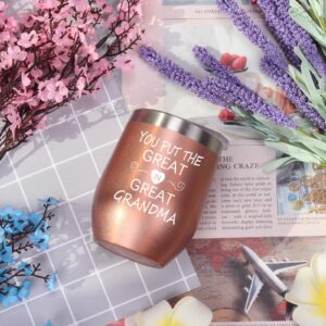 You Put The Great In Great Grandma Tumbler Great Grandma Wine Tumbler Birthday Mothers Day Gifts for Great Grandma Gifts from Great Grandchild Grandkids Grandson Granddaughter 12 Oz Gift Box Rose Gold