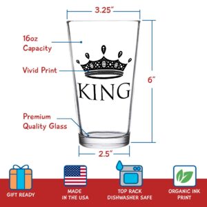 King and Queen Beer and Wine Glass Gift Set of 2 | Fun Novelty His and Hers or Husband Wife Drinkware | Couple, Newlywed | Wedding or Favorite Couples | USA Made