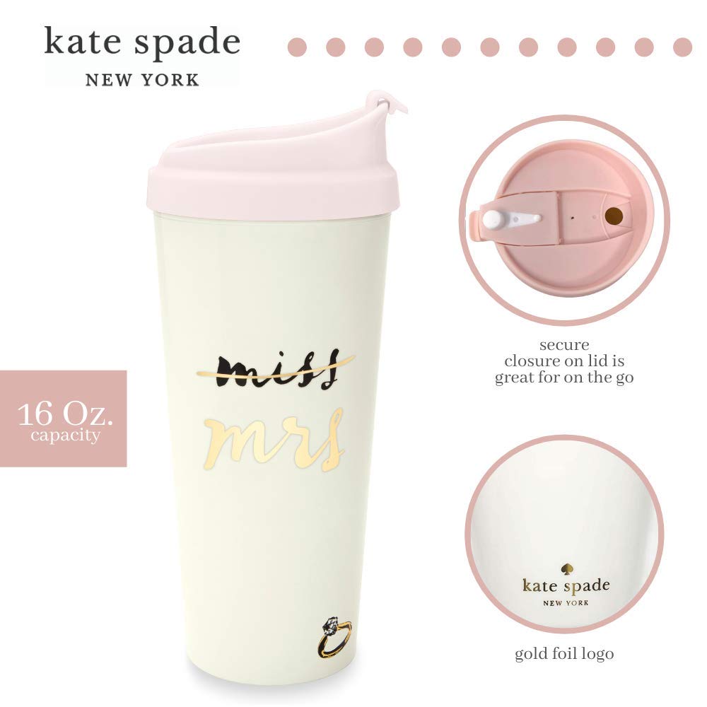 Kate Spade New York Bridal 16 Ounce Insulated Travel Mug, Double Wall Thermal Tumbler for Coffee/Tea, Miss to Mrs. (Pink)