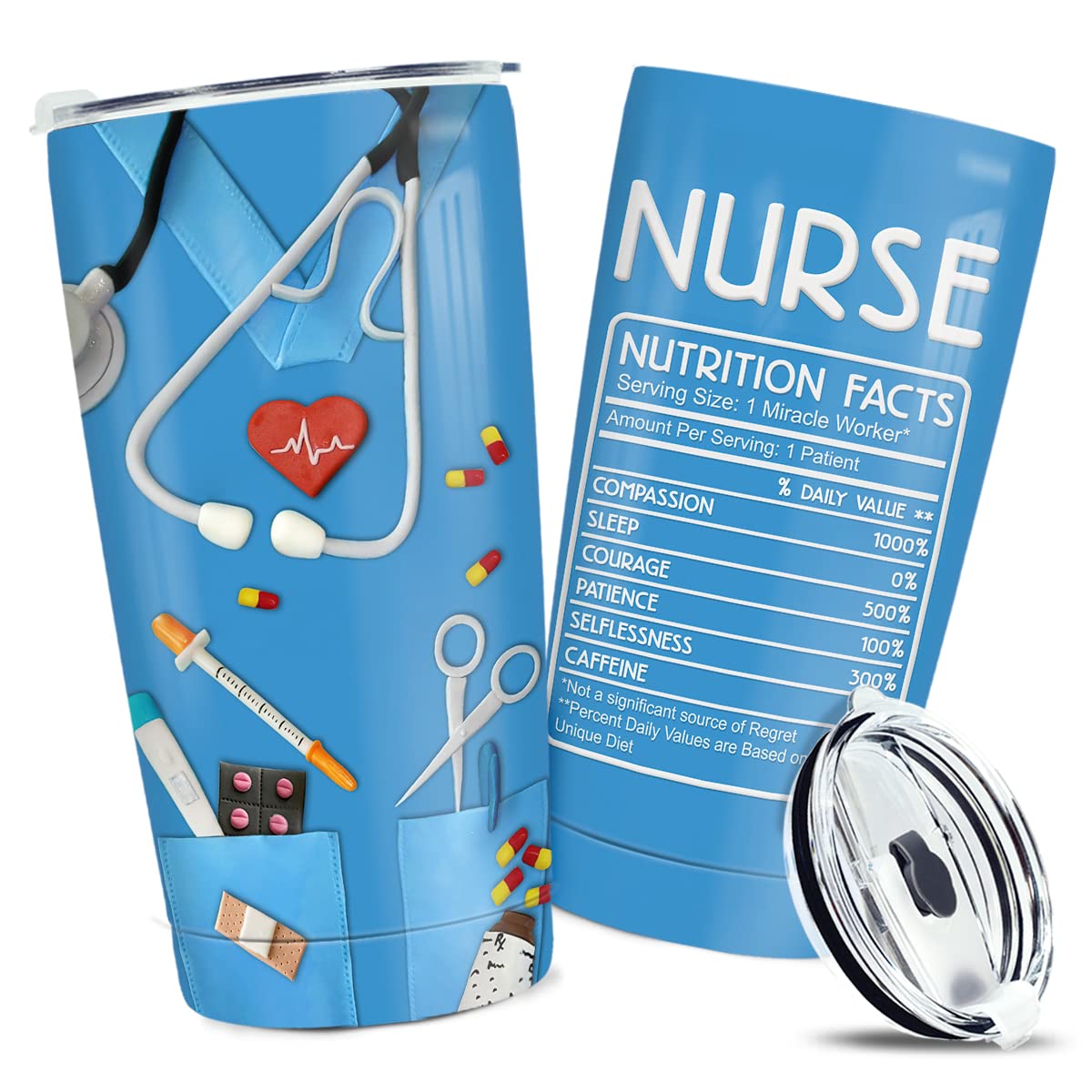 wowcugi Nurse Gifts Nutrition Facts Tumbler Stainless Steel Double Vacuum Insulated Travel Coffee Cup 16oz Christmas Graduation RN CNA LNP Nurse Appreciation Gift Women Men