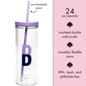 Kate Spade New York Insulated Initial Tumbler with Reusable Straw, 20 Ounce Acrylic Travel Cup with Lid, B (purple)