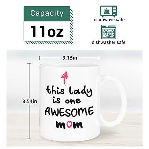 Gifts for Mom from Daughter Son, This Lady is One Awesome Mom, 11oz Novelty Funny Coffee Mugs, Christmas Birthday Mothers Day Presents Idea