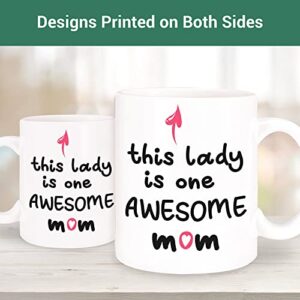 Gifts for Mom from Daughter Son, This Lady is One Awesome Mom, 11oz Novelty Funny Coffee Mugs, Christmas Birthday Mothers Day Presents Idea