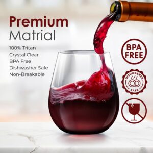 Van-Bar Premium Unbreakable Stemless Plastic Wine Glasses - 16 oz (set of 6) 100% Tritan Plastic - Reusable - Elegant - Shatterproof - Dishwasher Safe - Acrylic - Great for Indoor and Outdoor