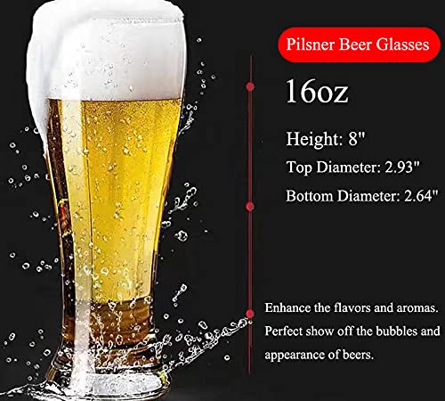 Ecentaur Pilsner Beer Glasses Steins Pint Glass Beer Mug for Drinking Classics Beer Cup Tumblers Pub Drinkware Bar Glassware Set of 6