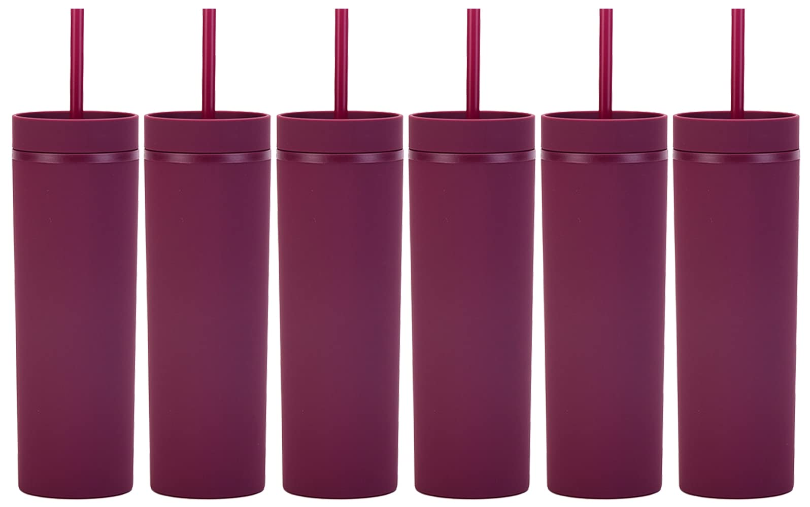 Essasea Matte Burgundy Tumblers with Lids and Straws.16oz Skinny Tumblers Bulk.Double Walled Plastic Acrylic Pastel Tumblers Cups for Iced Coffee Smoothie.DIY Silm Tumblers.