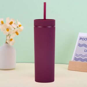 Essasea Matte Burgundy Tumblers with Lids and Straws.16oz Skinny Tumblers Bulk.Double Walled Plastic Acrylic Pastel Tumblers Cups for Iced Coffee Smoothie.DIY Silm Tumblers.