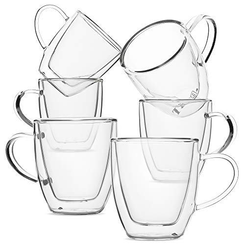 BTaT- Small Espresso Cups, Demitasse Cups, Set of 6 (2.0 oz, 60 ml), Glass Coffee Mugs, Double Wall Glass Cups, Cappuccino Cups, Latte Cups, Clear Coffee Cup, Tea Glass